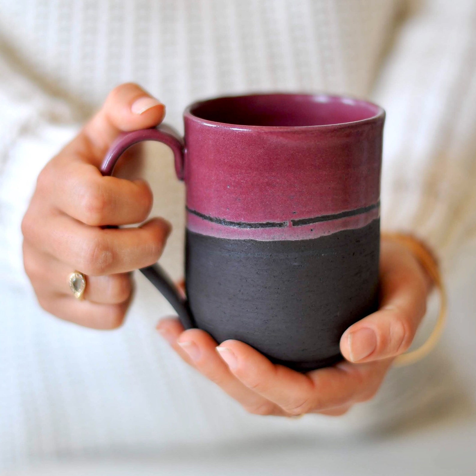 Raspberry Red Wine and Black Ceramic Mug | Etsy