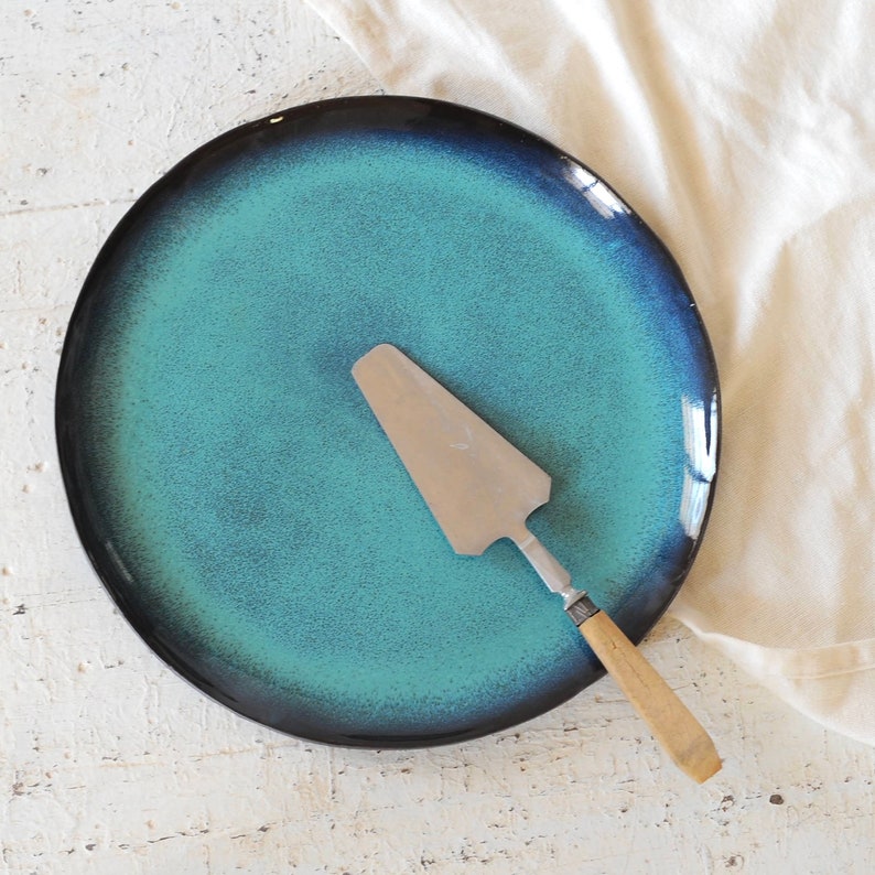Large Blue Ceramic Serving Plate - Etsy