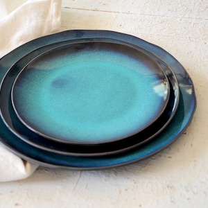 Ceramic Plates Set, 3 Blue Pieces - Etsy