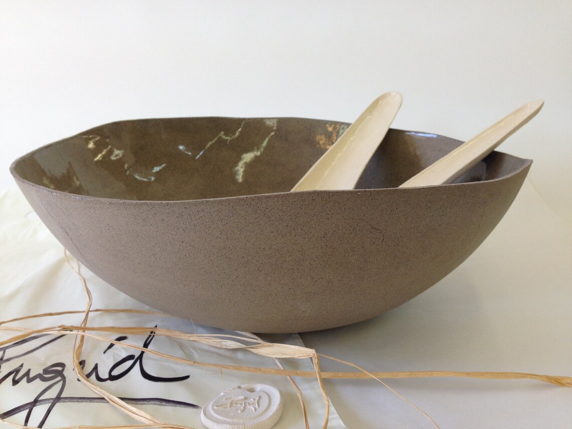 Large Bowl Ceramic Bowl Salad Bowl Gray Bowl Serving Bowl - Etsy