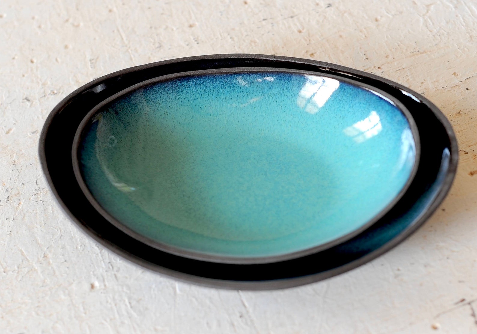 Ceramic Oval Bowls Set of 2 Different Size in Blue and Black - Etsy