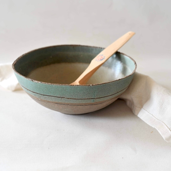 Green Ceramic Salad Bowl With Rough Clay - Etsy