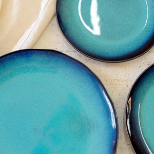 Ceramic Plates Set, 3 Blue Pieces - Etsy
