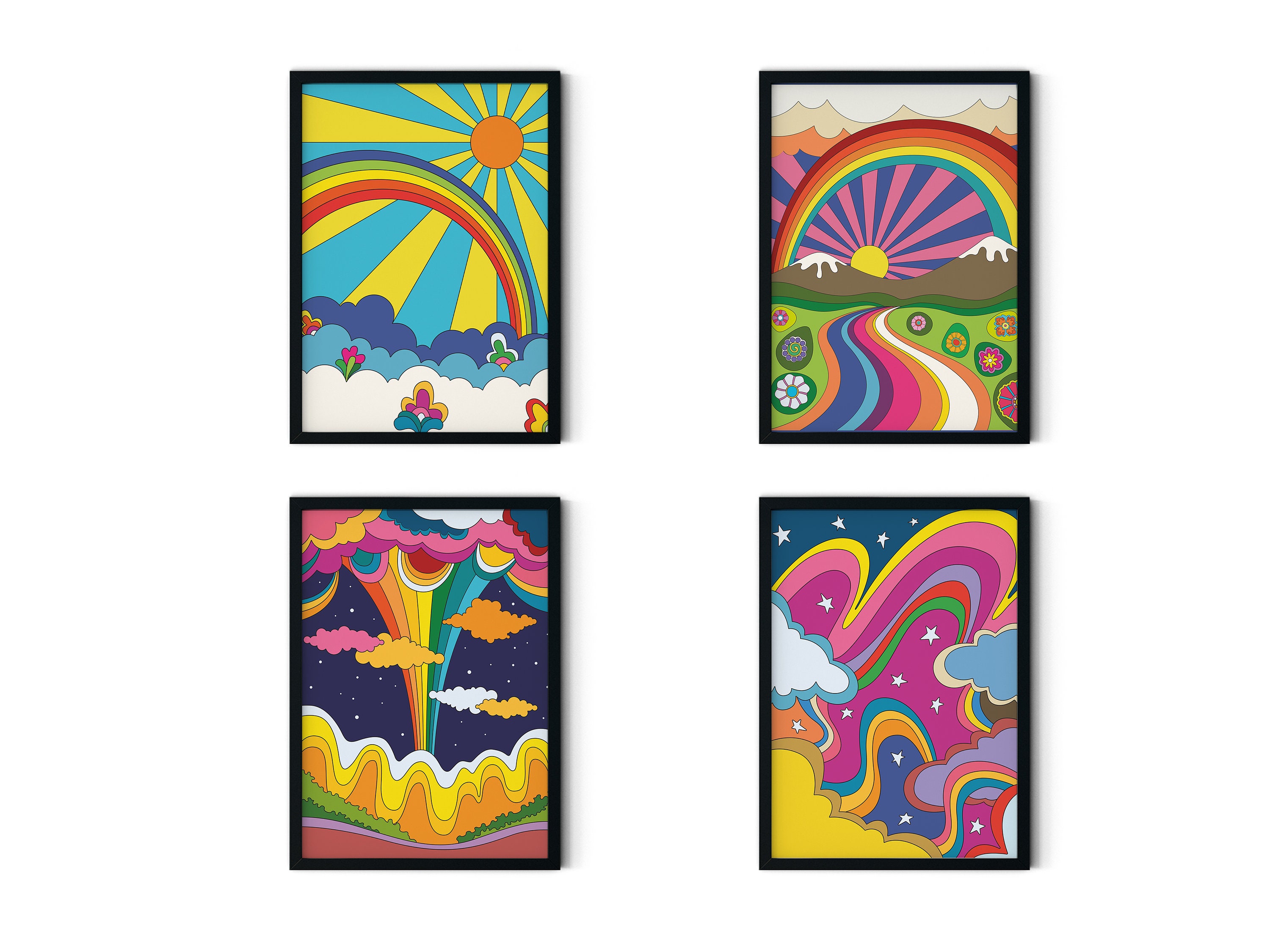 Retro Rainbow Art, Vibrant Wall Decor, Colorful Abstract Wall Art ...