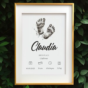 Editable Newborn Birth Print Wall Art, Newborn Footprint Art, Printable ...