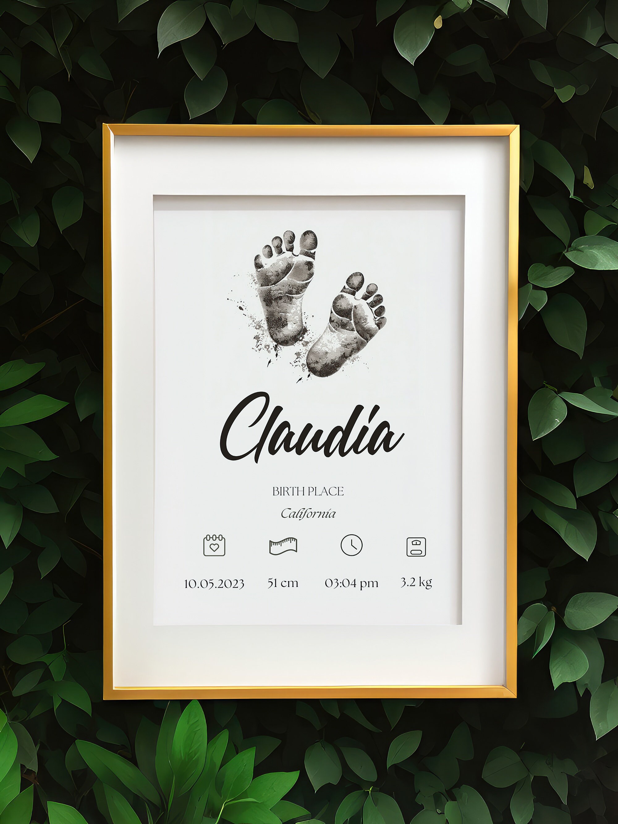 Editable Newborn Birth Print Wall Art, Newborn Footprint Art, Printable ...