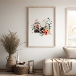 Watercolor Floral Camera Digital Art Print, Floral Camera Art, Floral ...