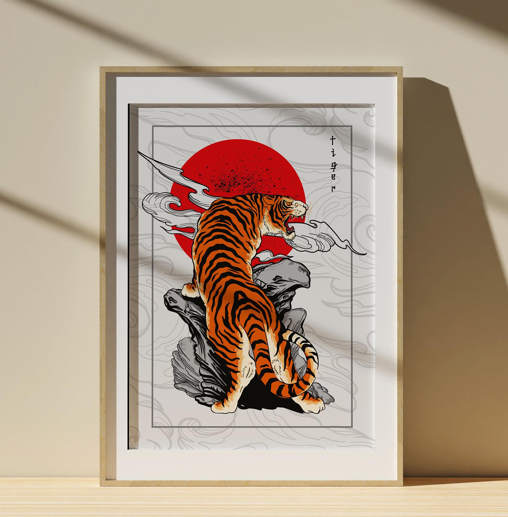 Chinese Tiger Print Wall Art, Vintage Japanese Tiger Print, Talismanic ...