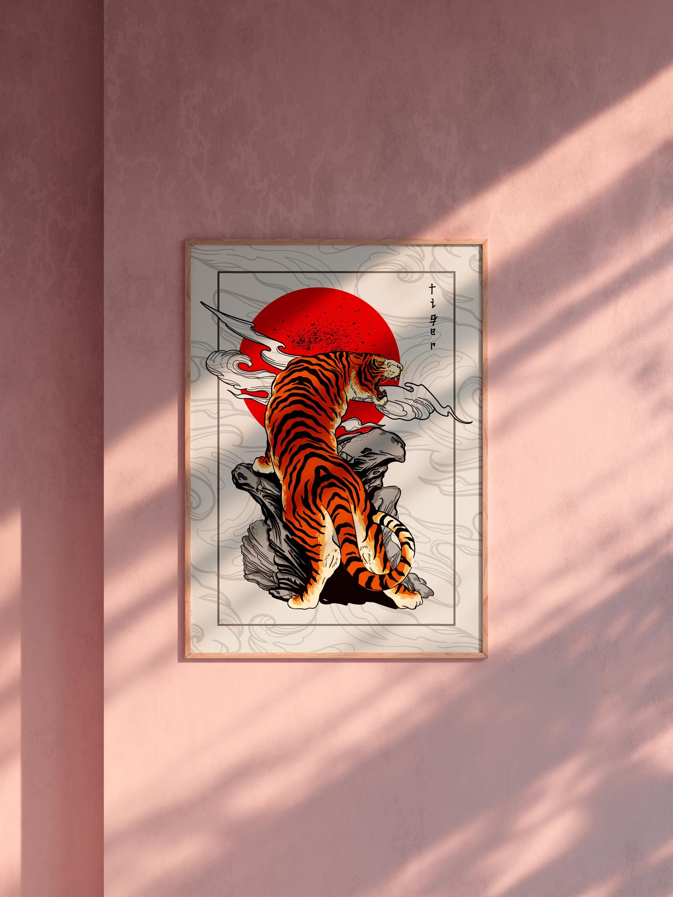 Chinese Tiger Print Wall Art, Vintage Japanese Tiger Print, Talismanic ...