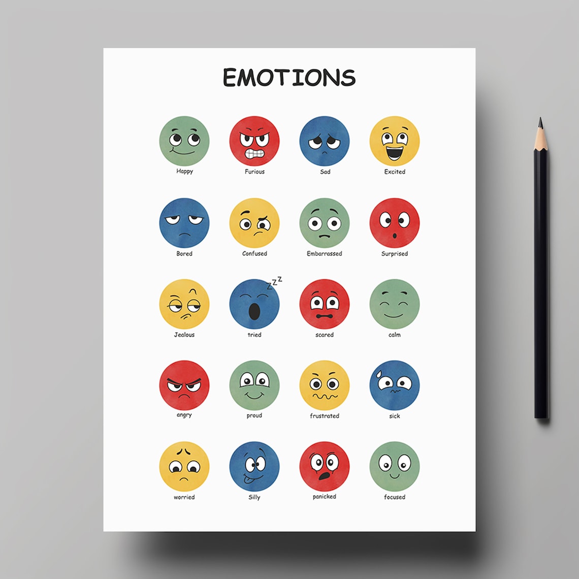 Emotions Poster, Feelings Chart for Kids, School Counselor Office Decor ...