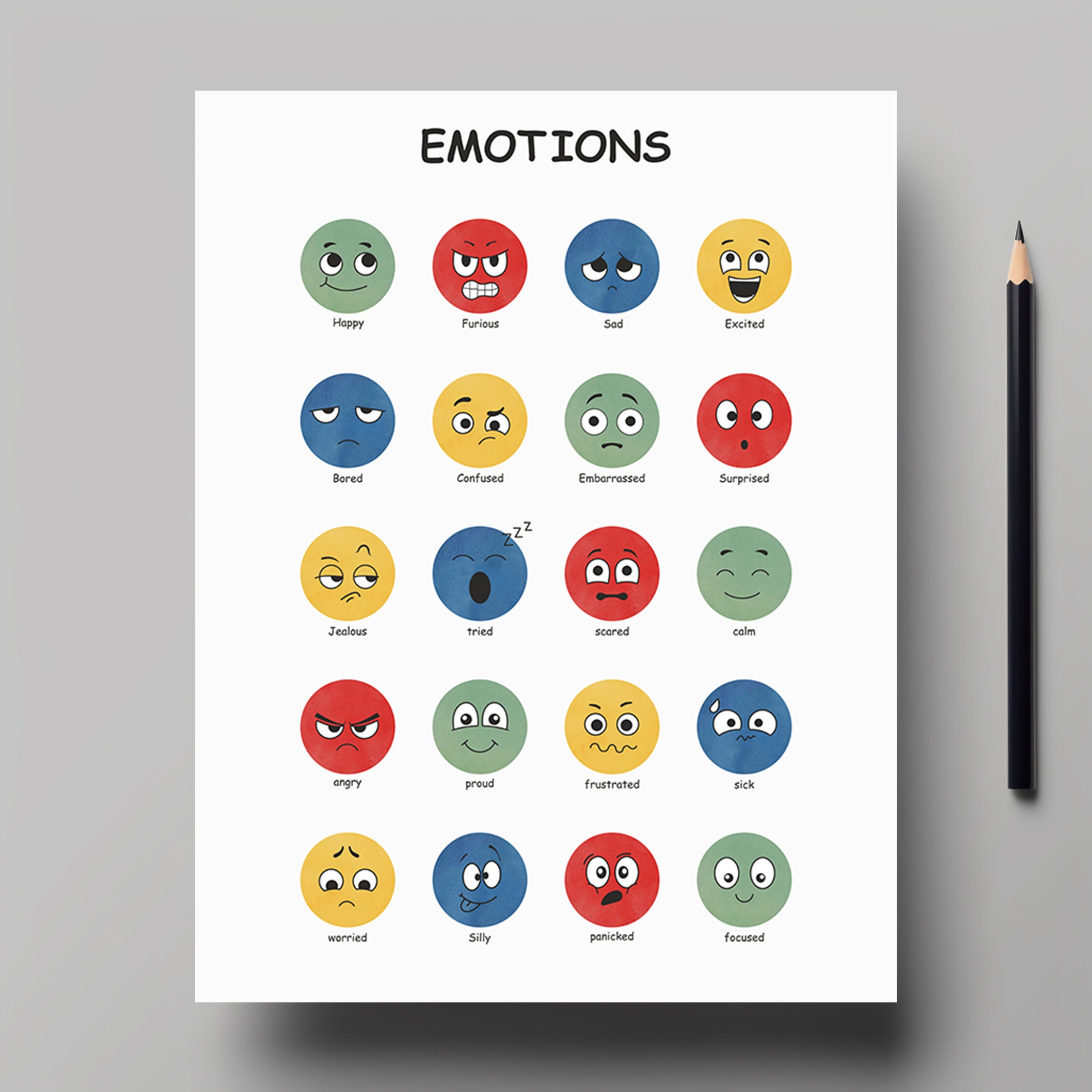 Emotions Poster, Feelings Chart for Kids, School Counselor Office Decor ...