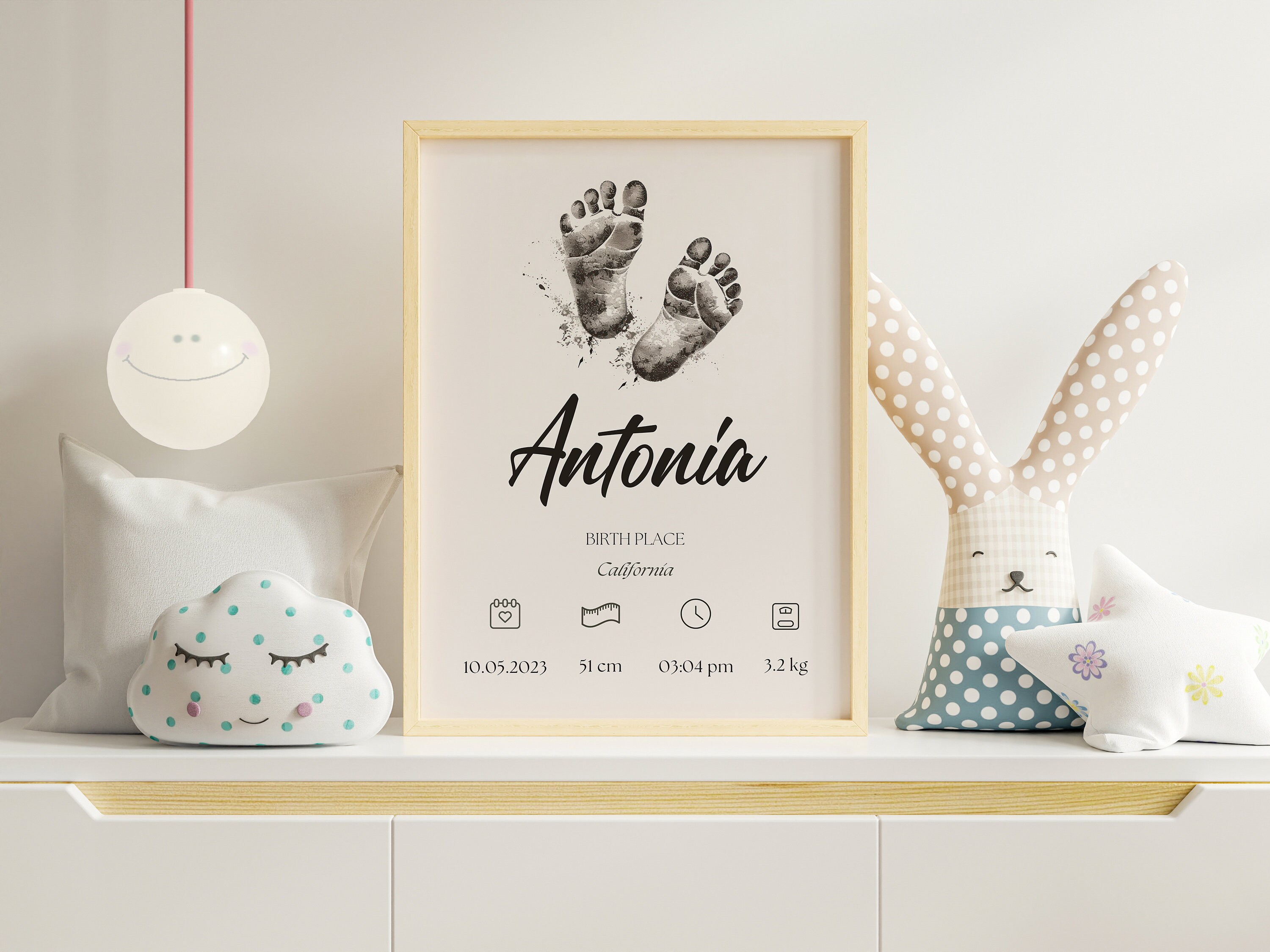 Editable Newborn Birth Print Wall Art, Newborn Footprint Art, Printable ...