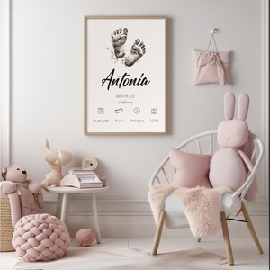Editable Newborn Birth Print Wall Art, Newborn Footprint Art, Printable ...