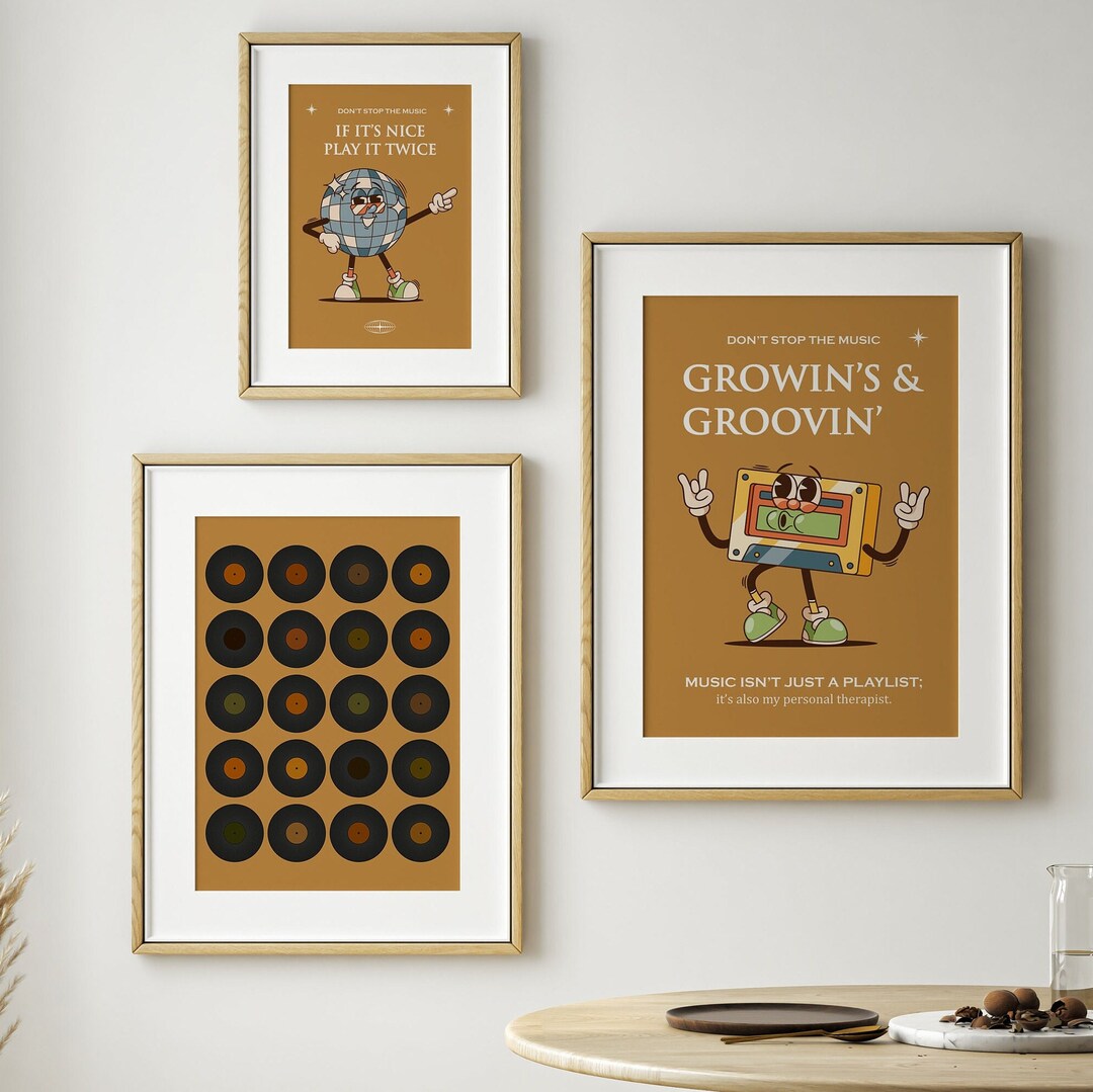 Retro Music Poster Set of 3, Vintage Radio Record Player, Music Room ...