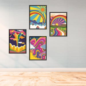 Retro Rainbow Art, Vibrant Wall Decor, Colorful Abstract Wall Art ...
