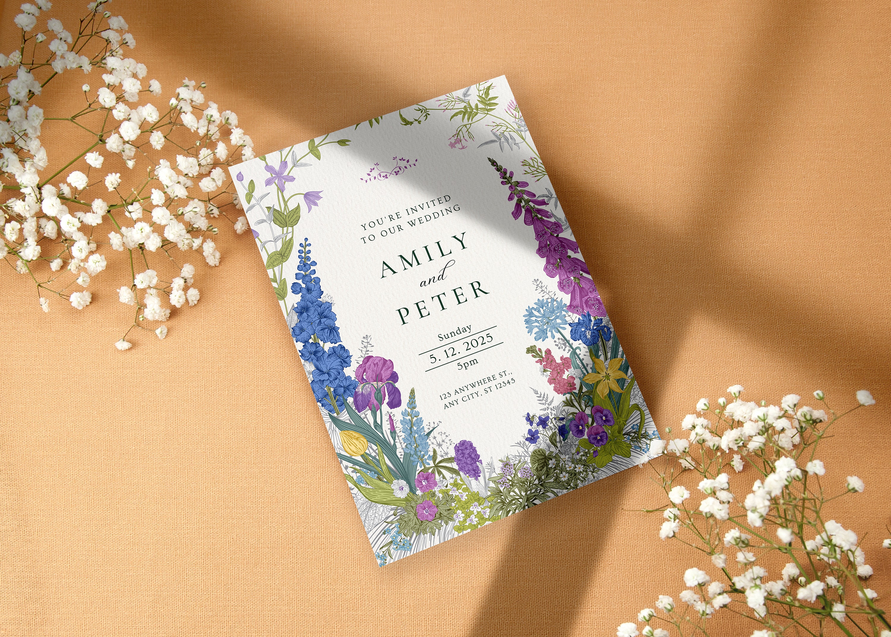 Editable Wildflower Wedding Invitation Template, Printable Wedding ...