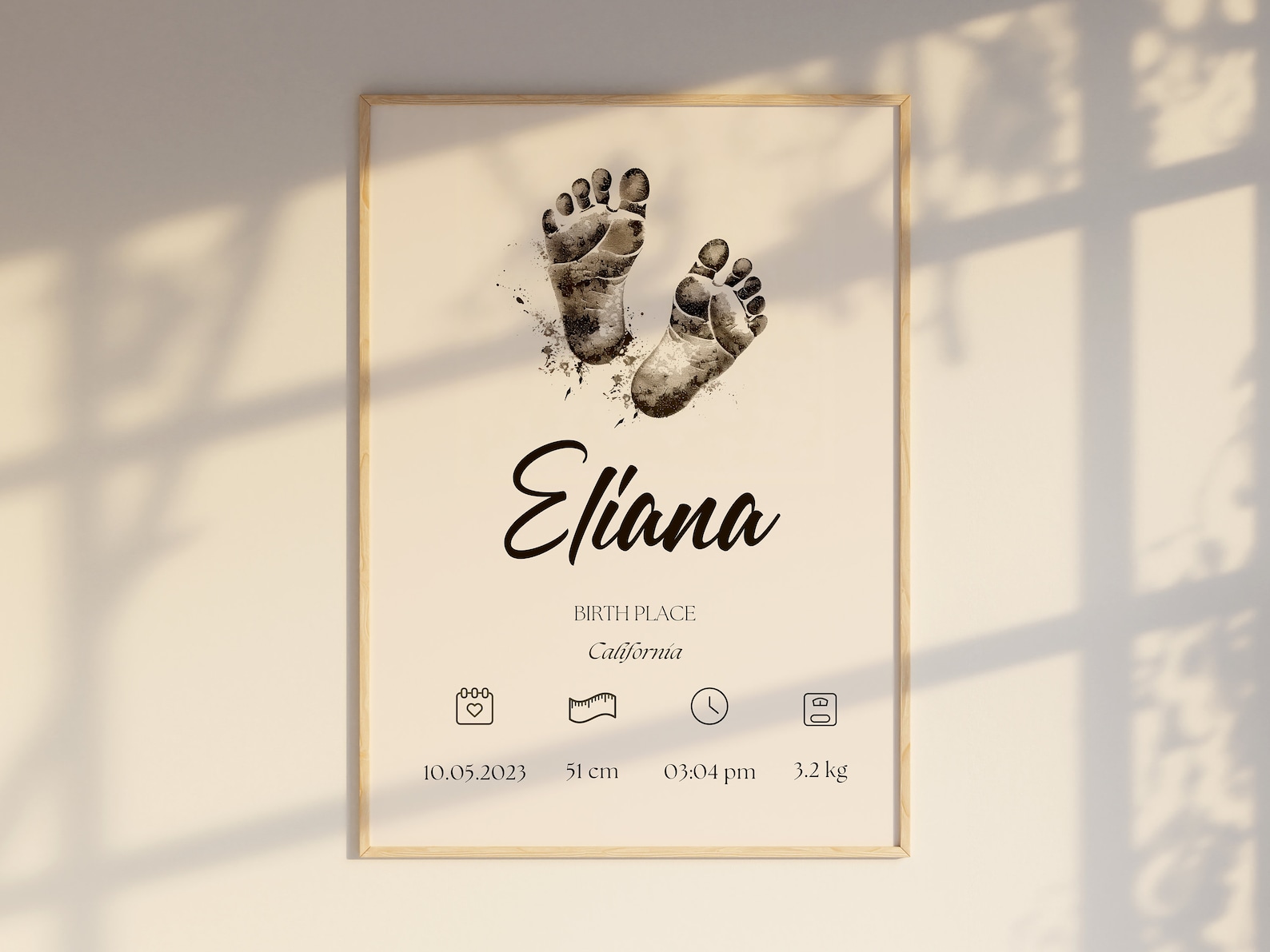 Editable Newborn Birth Print Wall Art, Newborn Footprint Art, Printable ...
