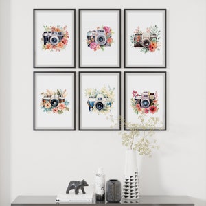 Watercolor Floral Camera Digital Art Print, Floral Camera Art, Floral ...