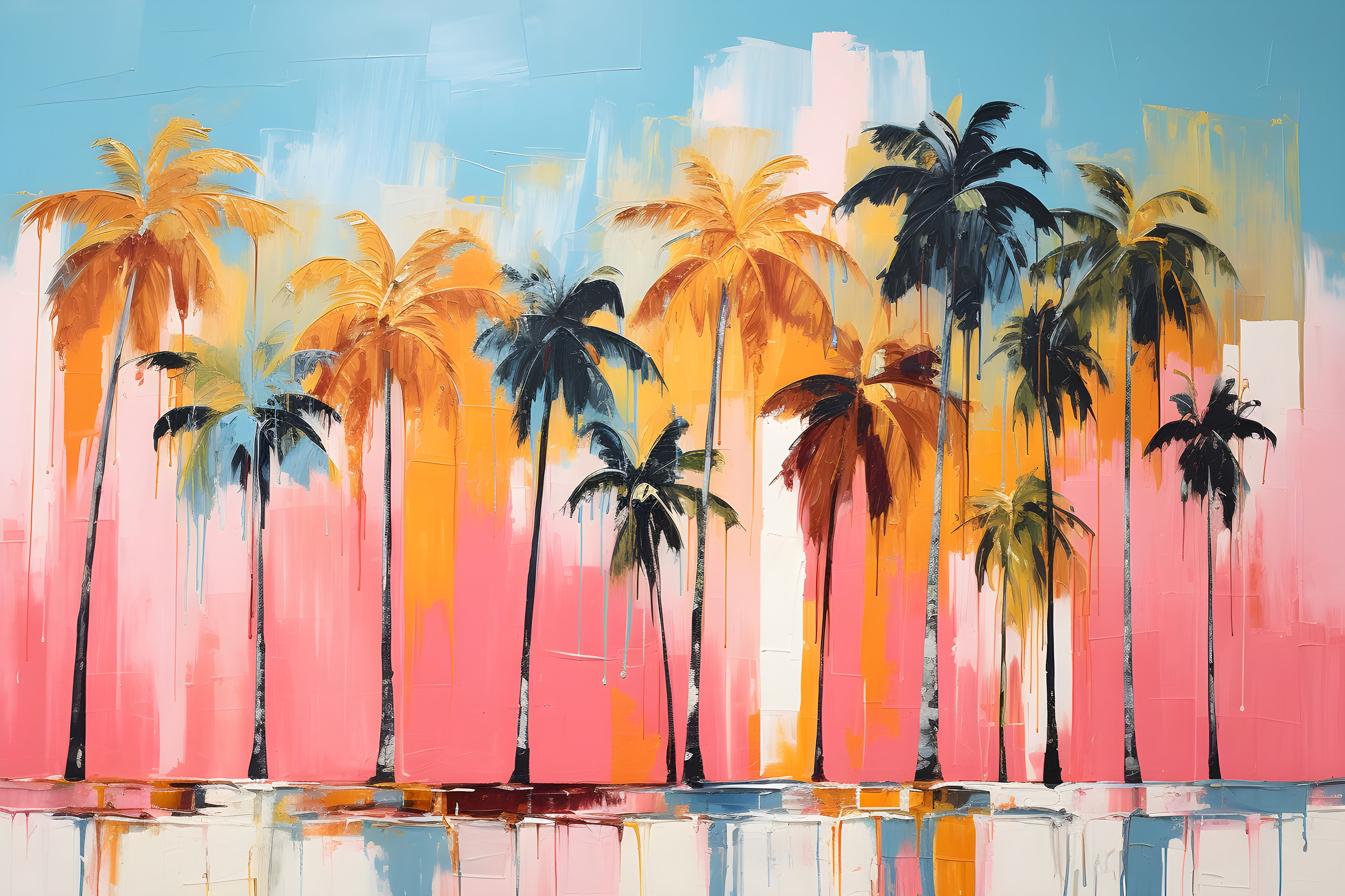Palm Trees Wall Art, Colorful Modern Digital Art, Bedroom Wall Hanging ...