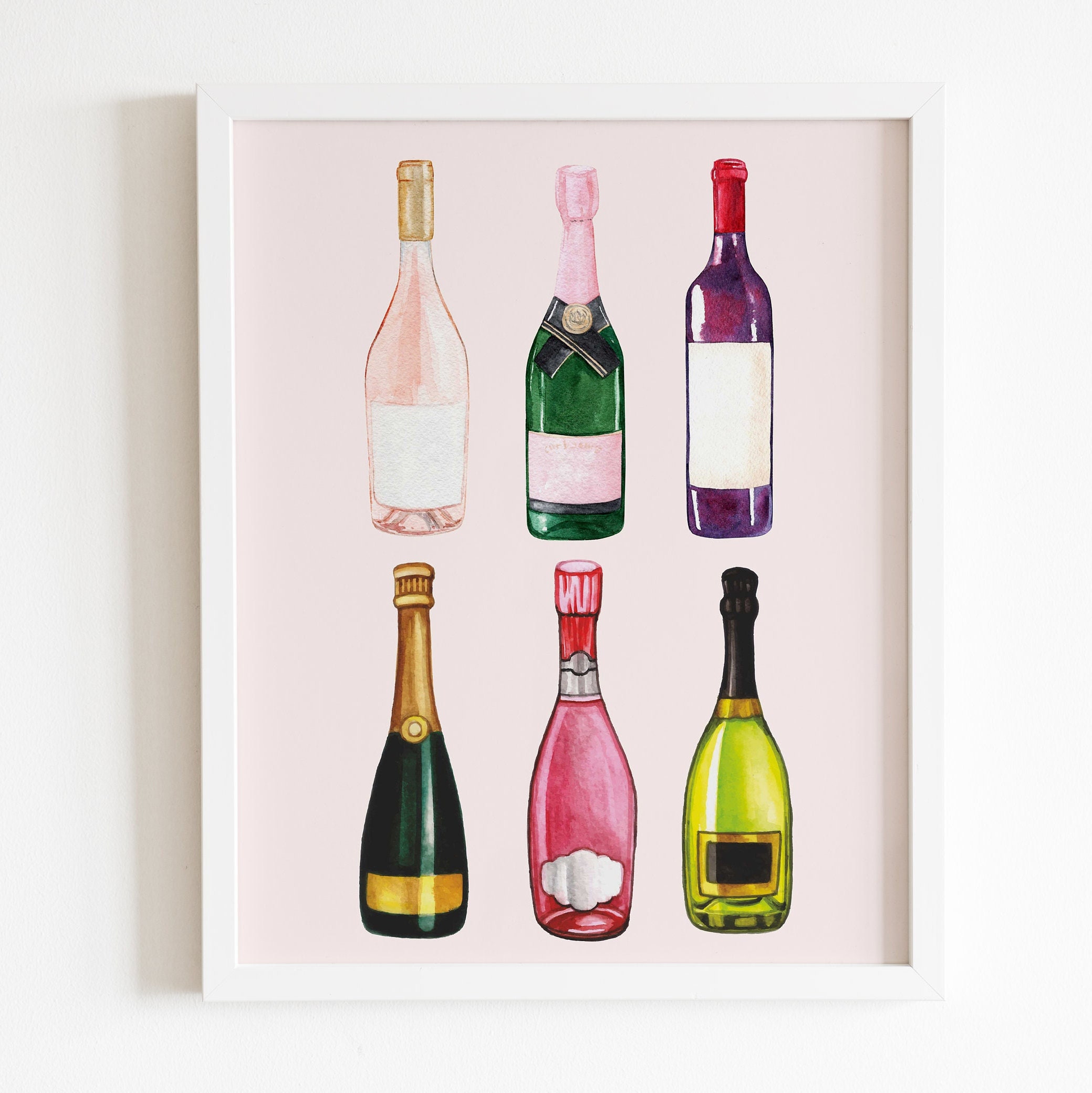Retro Champagne Print Wall Art, Bar Cart Decor, Chinoiserie Wall Art ...