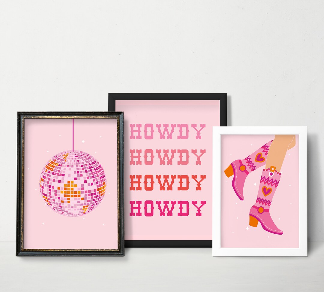 Pink Disco Cowgirl Print Set of 3, Preppy Wall Art, Digital Download ...