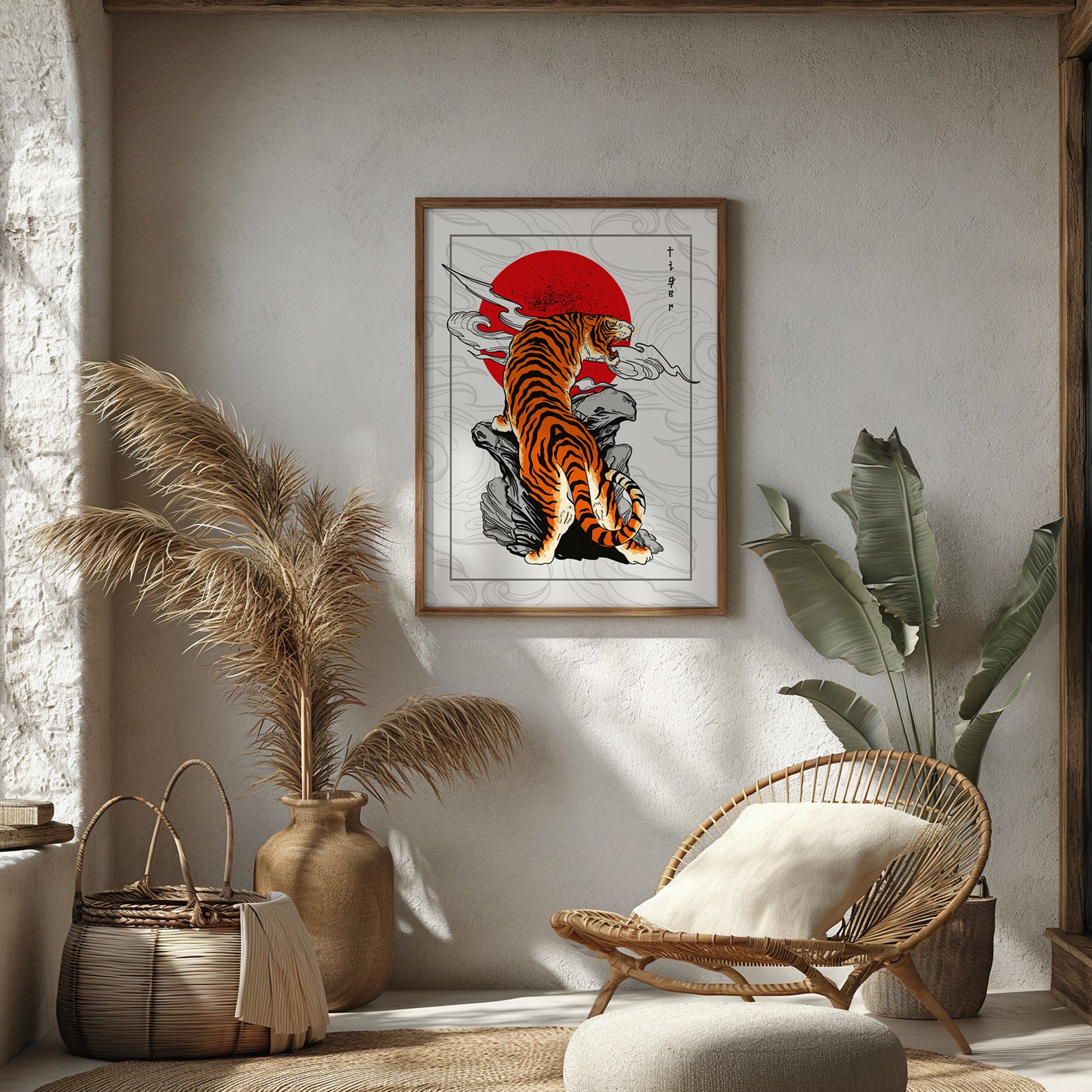 Chinese Tiger Print Wall Art, Vintage Japanese Tiger Print, Talismanic ...