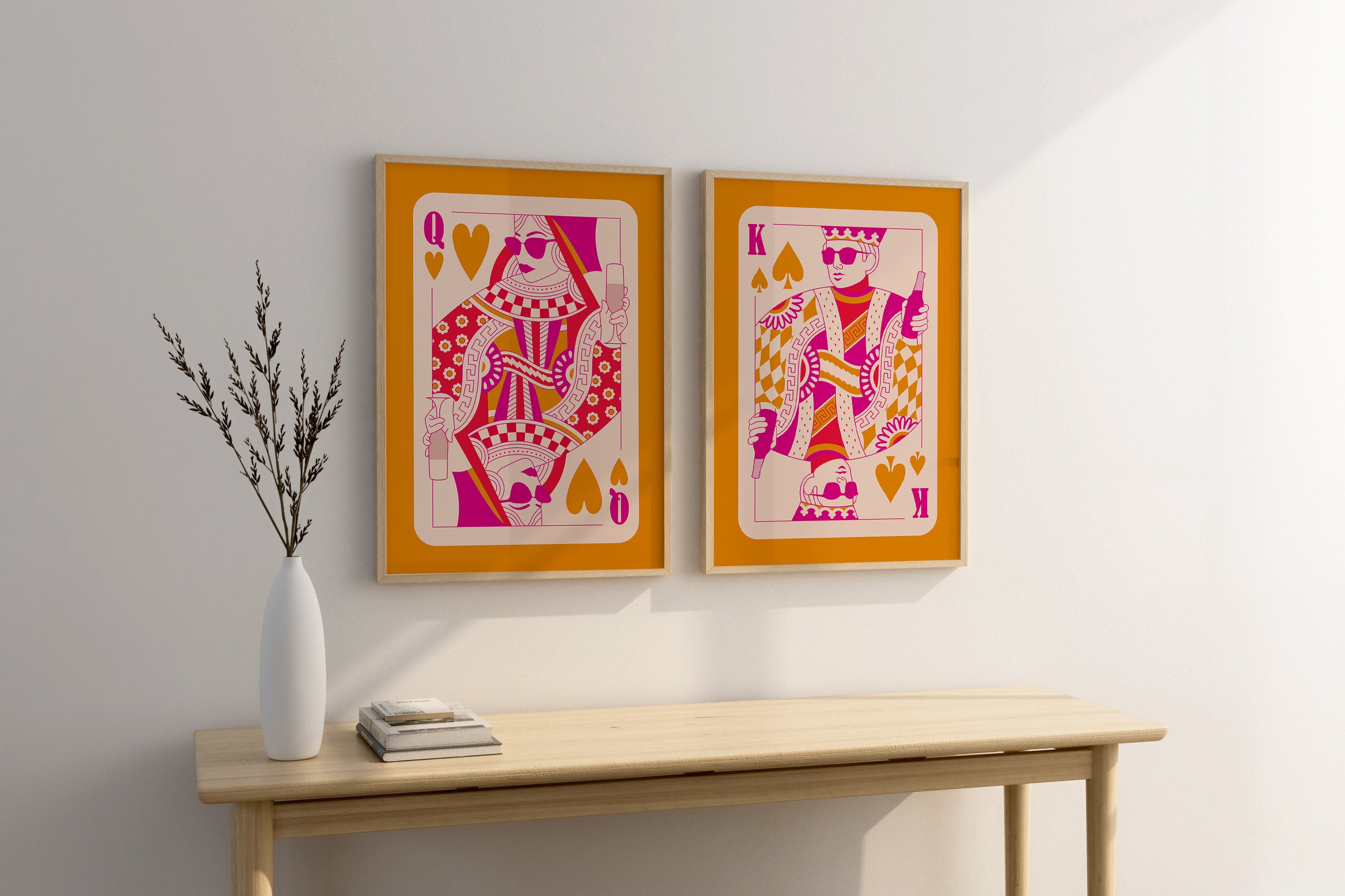 King and Queen Playing Cards Wall Art Set of 2 Prints, Digital Preppy ...