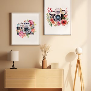 Watercolor Floral Camera Digital Art Print, Floral Camera Art, Floral ...