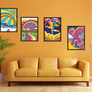 Retro Rainbow Art, Vibrant Wall Decor, Colorful Abstract Wall Art ...
