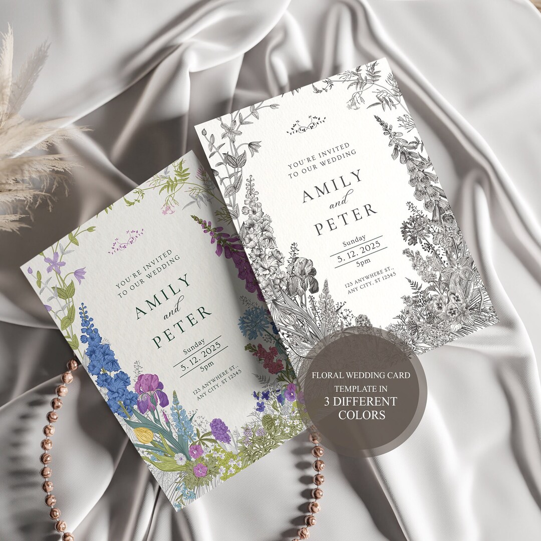 Editable Wildflower Wedding Invitation Template, Printable Wedding ...