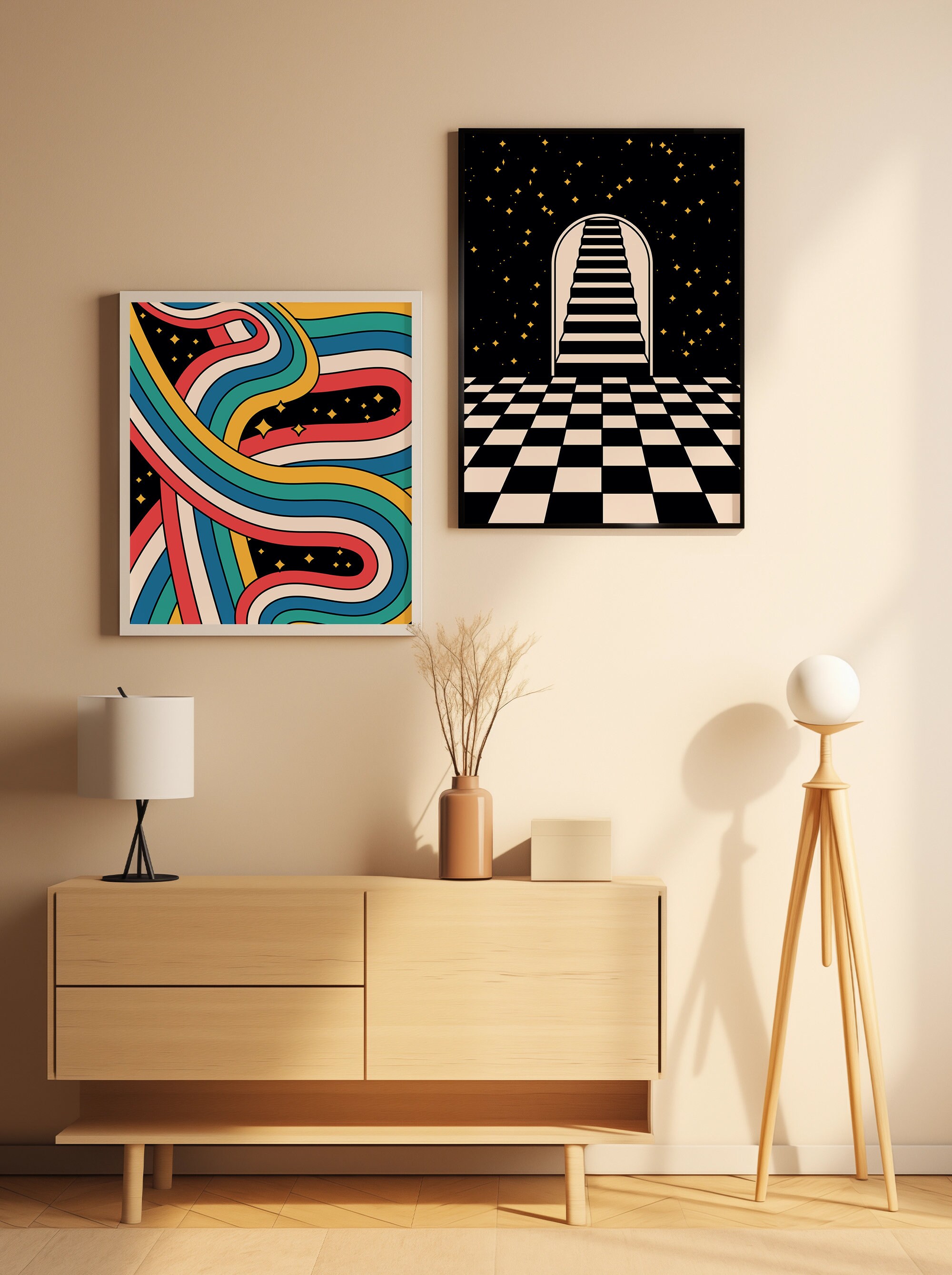 Retro Groovy Wall Art Prints Set of 4, Colorful Abstract Retro Art ...