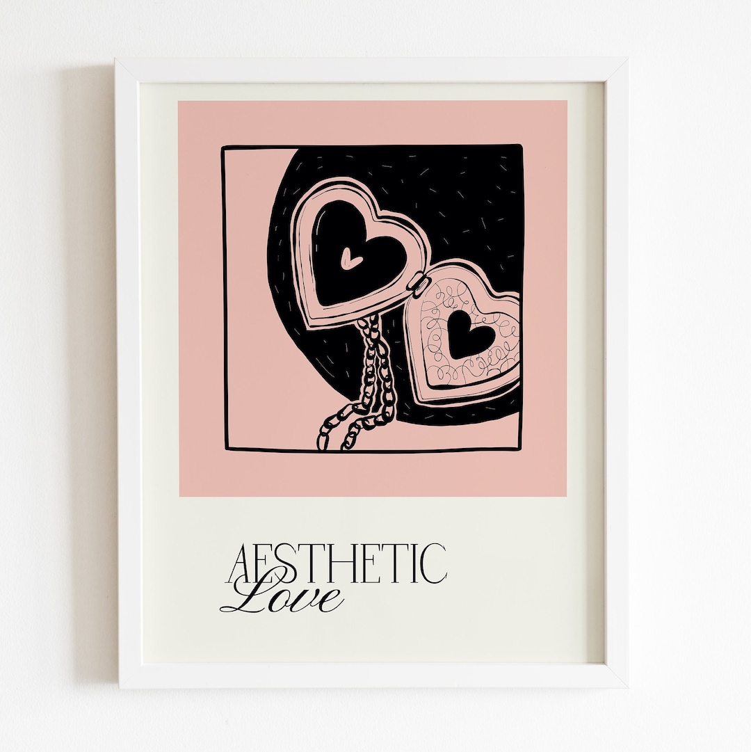 Cute Aesthetic Love Art - Vintage Hearts Print, Neutral Love Wall Art ...