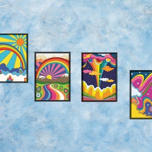 Retro Rainbow Art, Vibrant Wall Decor, Colorful Abstract Wall Art ...