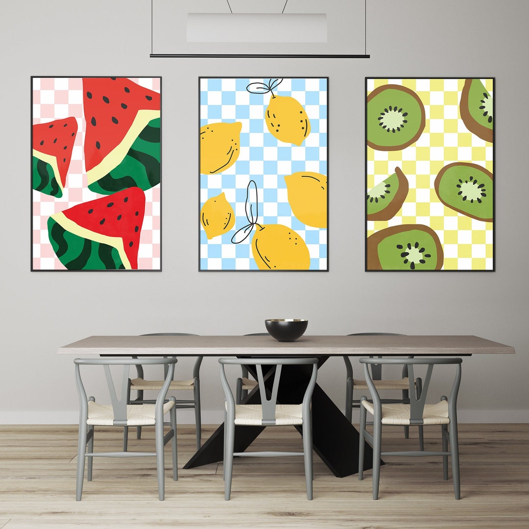 Kitchen Wall Art Set of 3 Prints, Fruits Prints Artwork, Fruit Kitchen ...