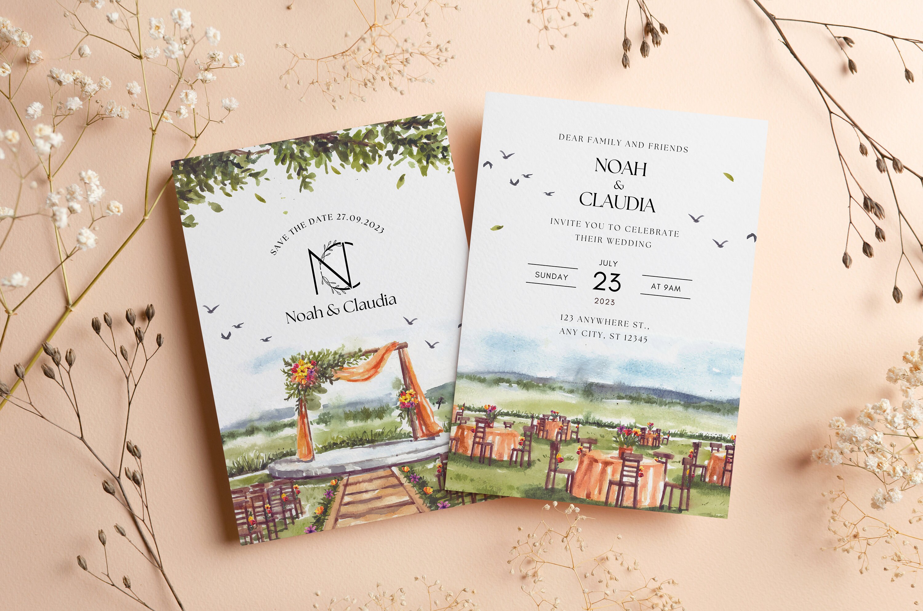 Editable E-invite Template and Watercolor Venue Wedding Invitation ...
