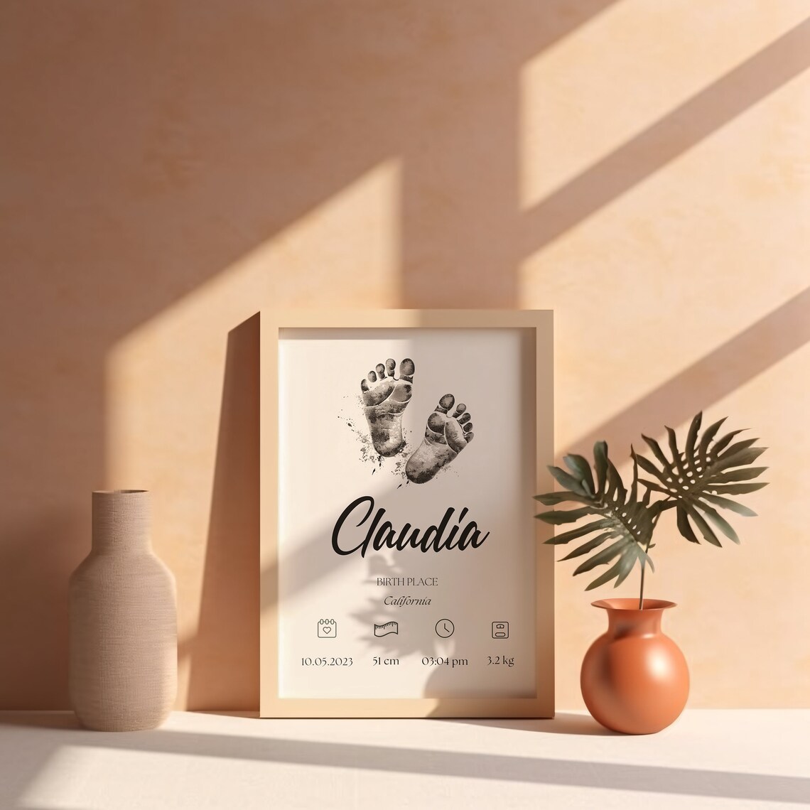 Editable Newborn Birth Print Wall Art, Newborn Footprint Art, Printable ...