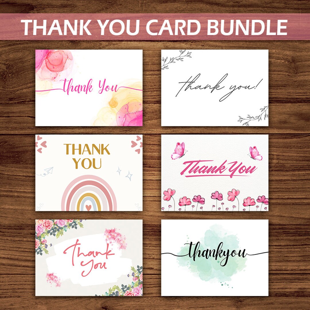 Printable DIY Thank You Card Bundle, Customized Editable Modern Thank ...
