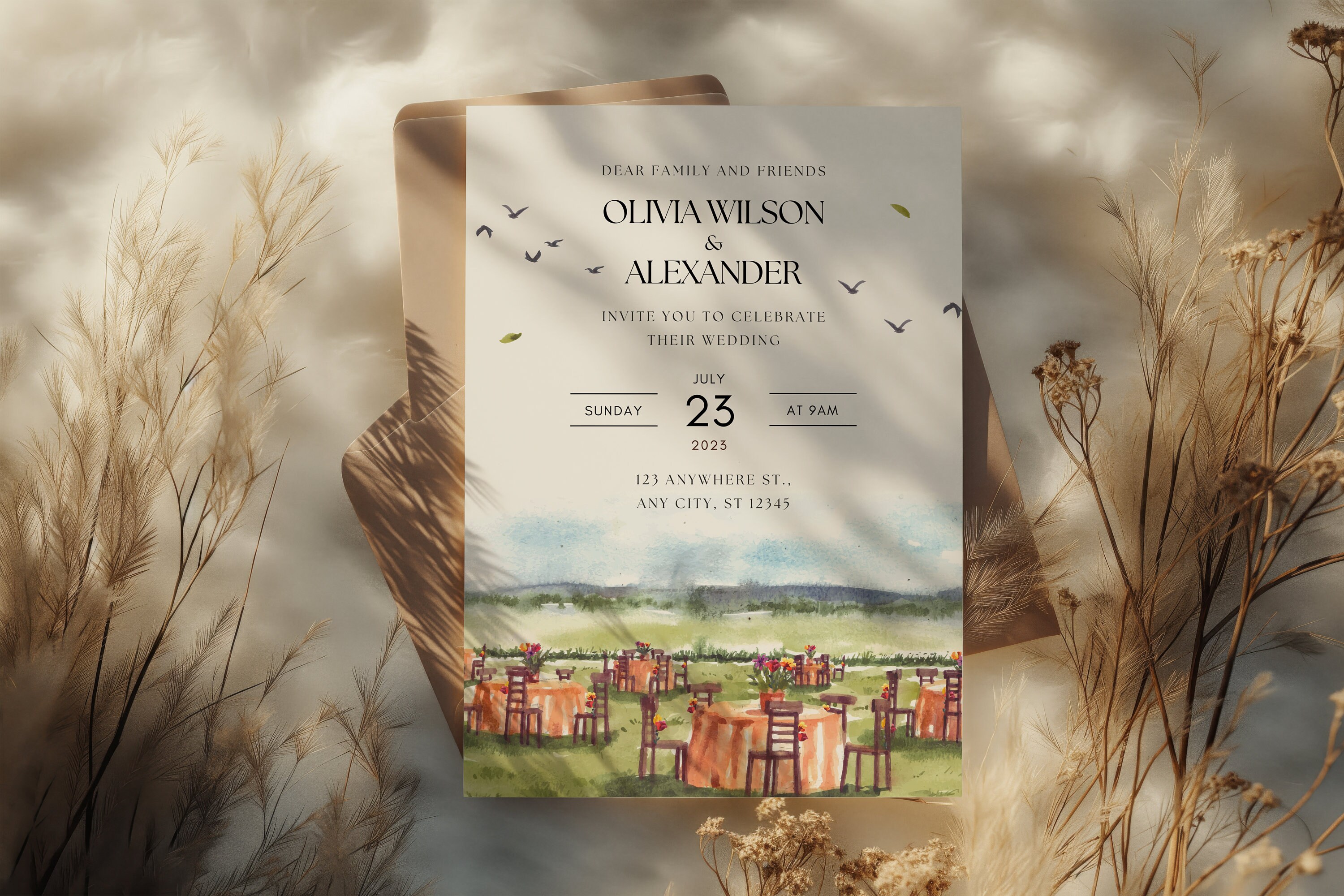 Editable E-invite Template and Watercolor Venue Wedding Invitation ...