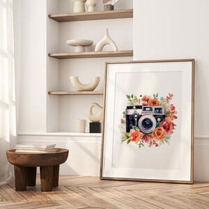 Watercolor Floral Camera Digital Art Print, Floral Camera Art, Floral ...