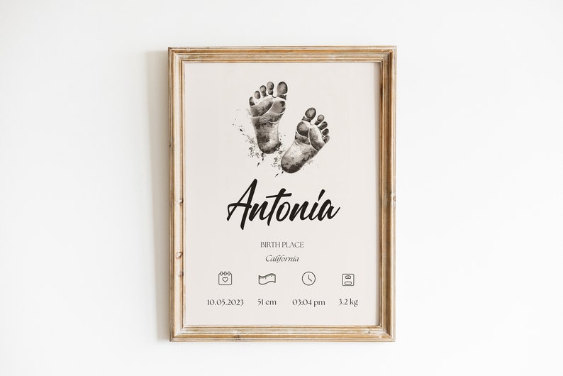 Editable Newborn Birth Print Wall Art, Newborn Footprint Art, Printable ...