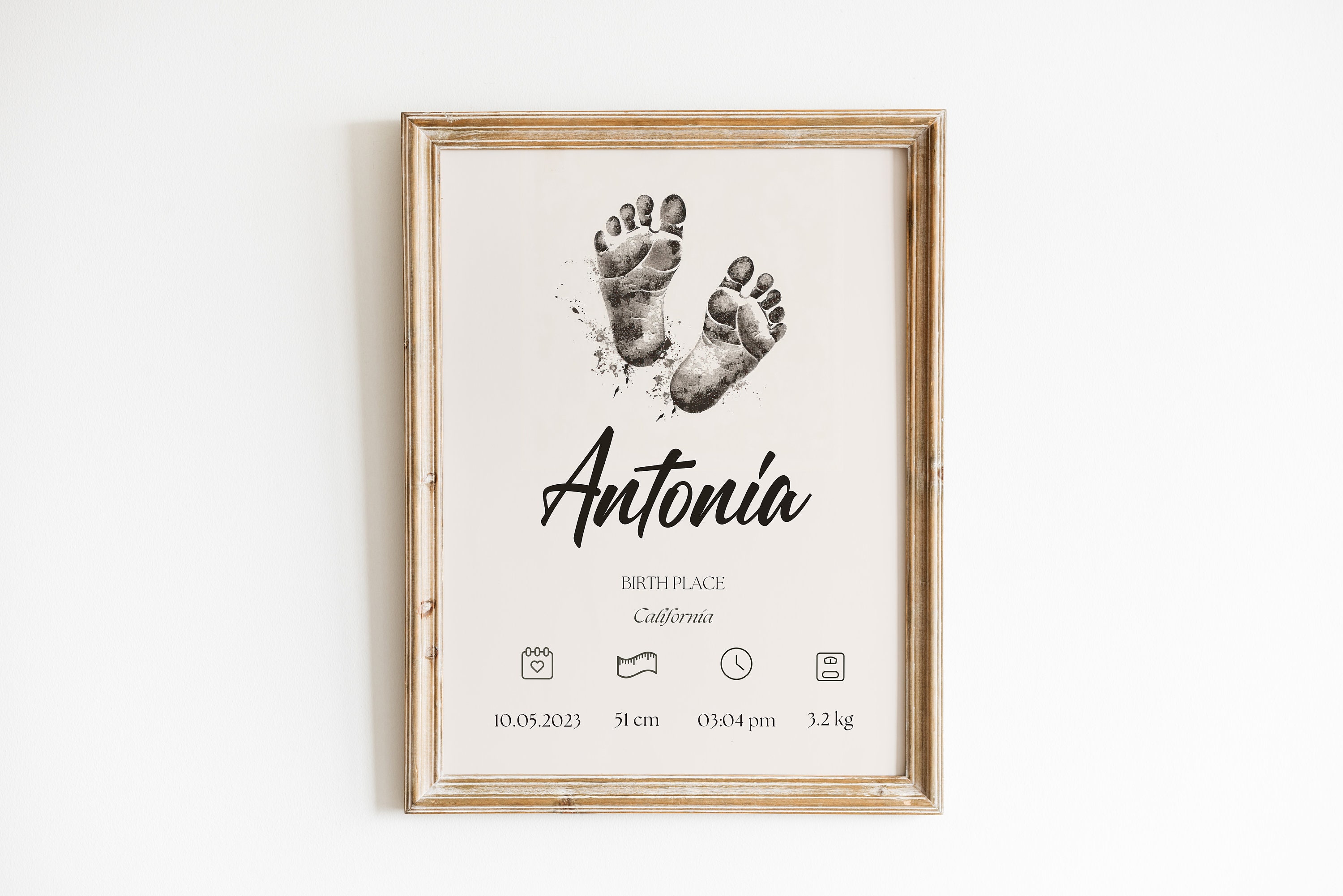 Editable Newborn Birth Print Wall Art, Newborn Footprint Art, Printable ...