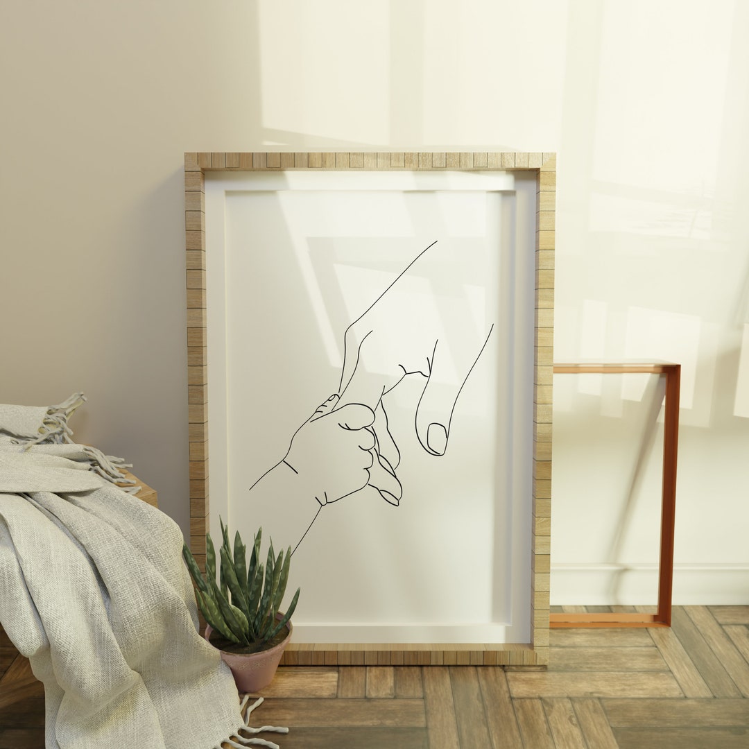 Holding Baby Hand Line Art Print, Hands Line Drawing, Family Hands Line ...