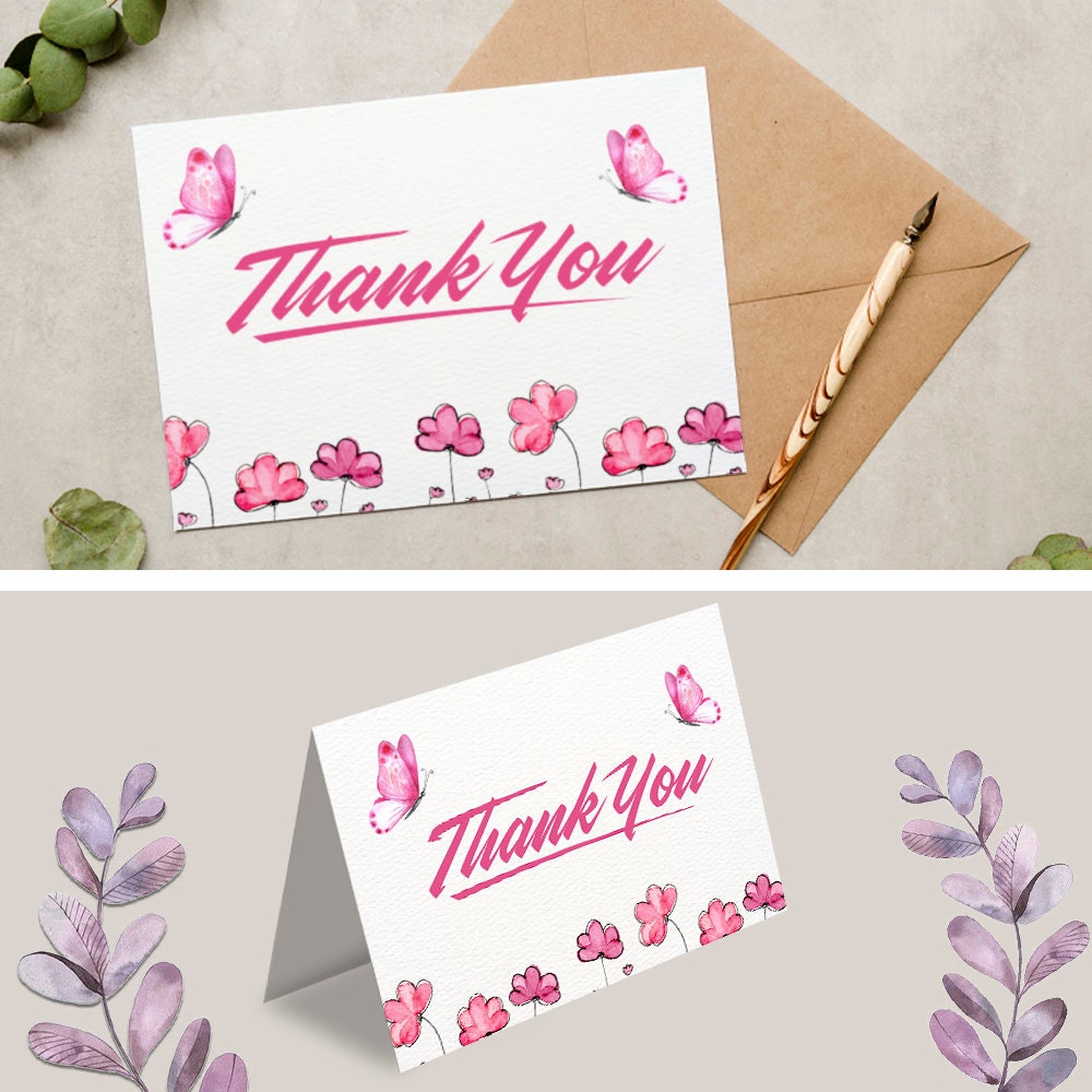 Printable DIY Thank You Card Bundle, Customized Editable Modern Thank ...