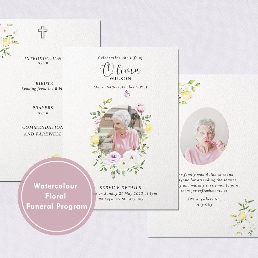 Editable Blush Floral Funeral Program Template, Floral Funeral ...