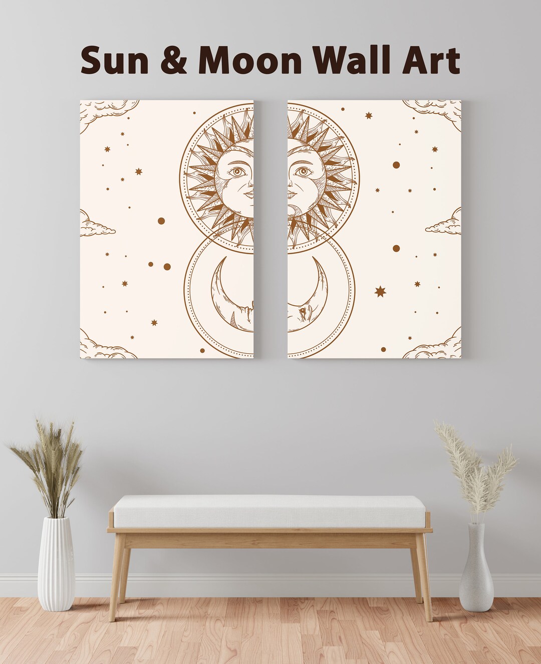 Sun Moon Printable Wall Art for Home, Set of 2 Print Art , Living Room ...