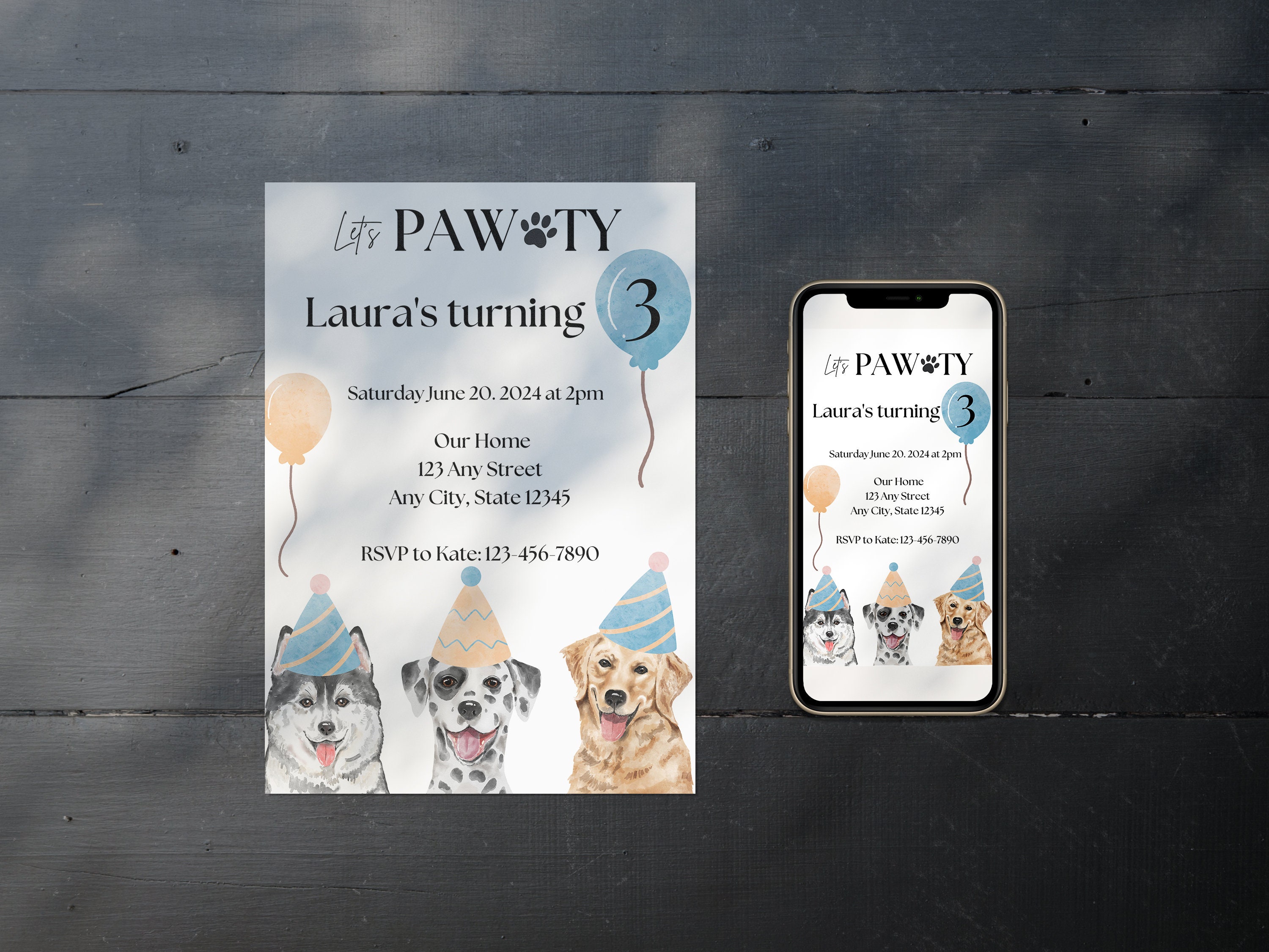 Editable Dog's Birthday Invitation Template, Printable Dog Pawty ...