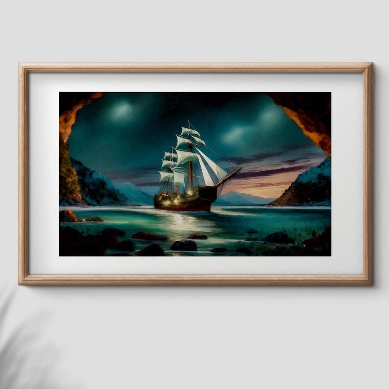 Pirate Ship Print Wall Art, Pirate Printable Art, Vintage Ship Ocean ...