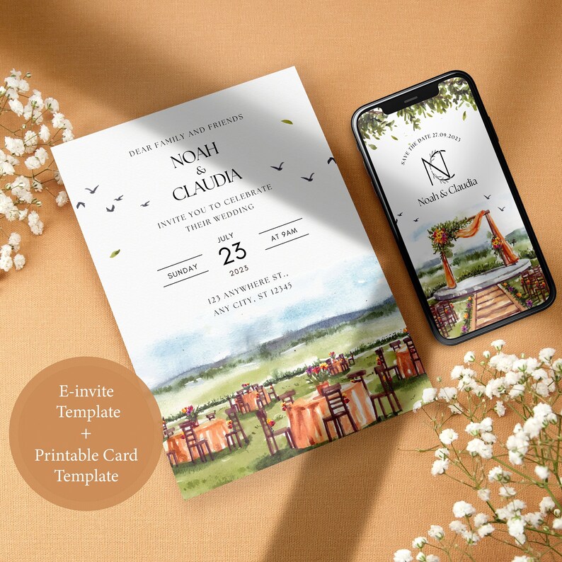 Editable E-invite Template and Watercolor Venue Wedding Invitation ...