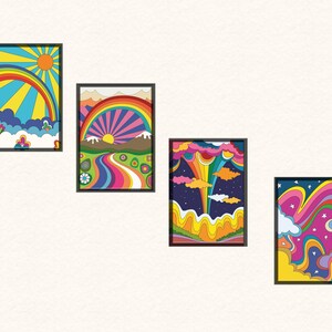 Retro Rainbow Art, Vibrant Wall Decor, Colorful Abstract Wall Art ...