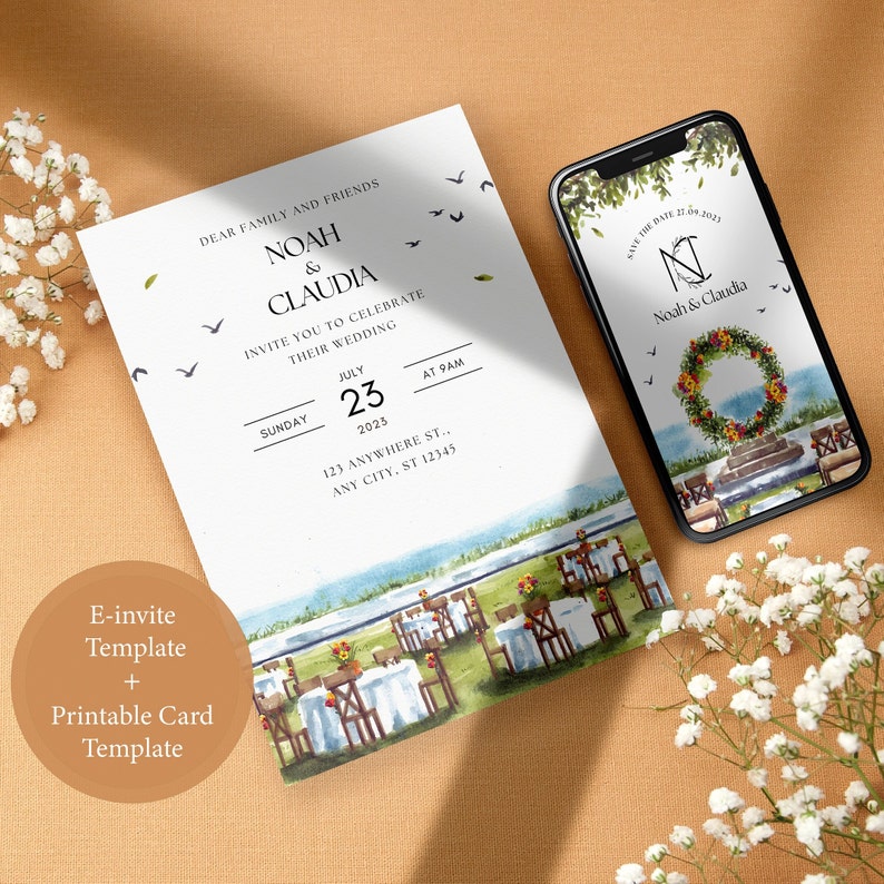 Editable E-invite Template and Printable Card Template, Watercolor ...